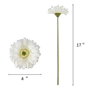 Flovewer 17 Inch Tall 7 Pcs Gerber Daisy Artificial Flower Bouquet Fake Silk Flowers for Handwork Wedding Party Home Garden Decoration(White)