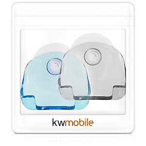 kwmobile 2x Razor Holder with Suction Cup - Self-Adhesive Shaver Wall Mount - Bathroom Organizer for Glass and Tiles - Black/Light Blue/Transparent
