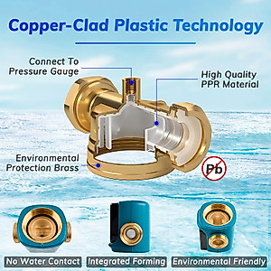BriskSpring Self-Cleaning Spin Down Sediment Water Filter, Automatic Rotating Scraper Filter Screen, 40 Micron Reusable Whole House Water Filter System, 1" MNPT + 3/4" FNPT, Water Pressure Gauge