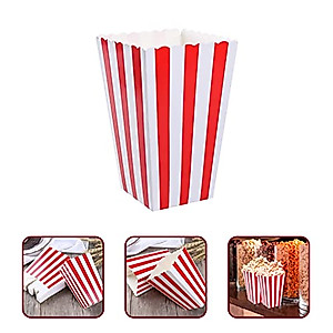 STOBOK Popcorn Boxes,Classic Popcorn Containers Paper Popcorn Buckets Carnival Red White Stripes Popcorn Bags Popcorn Tubs or Movie Night