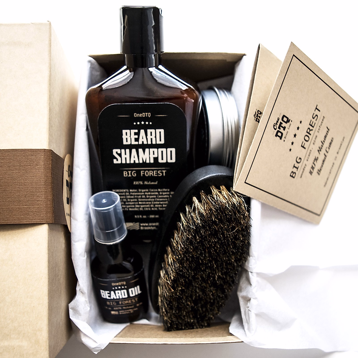 Big Forest Beard Treatment Kit - Shampoo 9 oz - Oil 1 oz - Beard Balm 2 oz - Brush - Wood Scent - 100% Natural and Organic Beard Growth Care Products in Premium Gift Box
