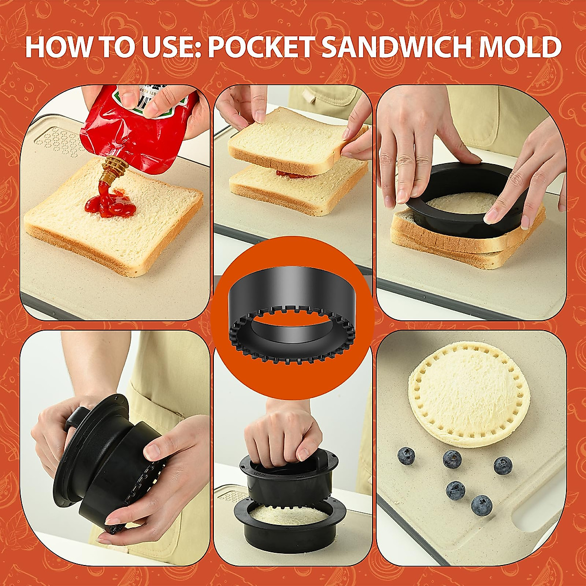 Pisol Hamburger Press, 4-in-1 Burger Press Patty Maker Slider, Stuffed Burgers Sandwich Cutter, Meat Beef Veggie Hamburger Patty Mold with 100 pcs Wax Disc Papers