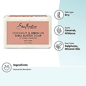 Sheamoisture Bar Soap for Dull, Dry Skin Coconut and Hibiscus Sulfate Free Soap Bar 8 oz