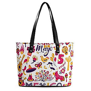 Womens Handbag Mexican Pattern Leather Tote Bag Top Handle Satchel Bags For Lady