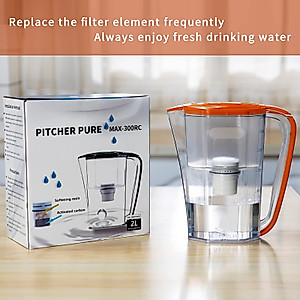 SHUILANLAN Water Filter Pitcher 10 Cup with 2 Filter, Filtered Water Pitcher for Fridge(Orange)