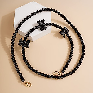 Wiwpar Imitation Pearl Handbag Chains Shoulder Bag Replacement Chain Butterfly Long Messenger Bag Accessories (Black)