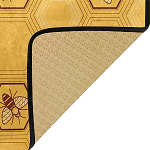 Yellow Bee Honeycomb Hive Kitchen Rug Floor Mat Anti Fatigue Kitchen Mats 39 x 20 in Non Slip Absorbent Cushion Comfort Standing Mat Carpet for Home Decor