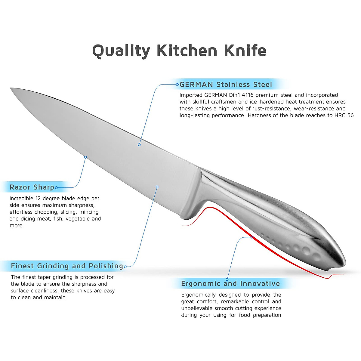 WELLSTAR Knife Set, Super Sharp German Stainless Steel Kitchen Knives Set with Wooden Block, Durable All Stainless Steel Handle, Chef’s Knife Block Set 14-Piece with Scissors and Built-in Sharpener