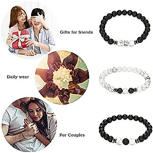 MengPa Mens Beaded Bracelets Matte Lava Rock Volcanic Stone Beads for Women Stretch Bracelet White Howlite Fashion Jewelry US4543B
