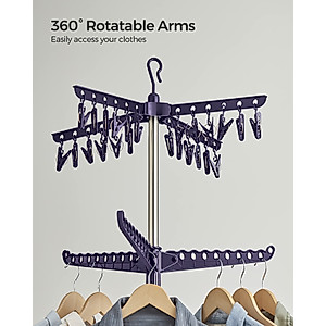 SONGMICS 2-Tier Clothes Drying Rack, 72-Inch Folding Laundry Drying Rack with 3 Rotatable Arms for Hangers, 24 Clips, Stainless Steel, for 27 Pieces of Clothes, Blue and Silver ULLR512Q01