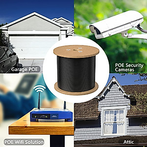 ShineKee Cat7 Bulk Ethernet Cable 660ft, Outdoor CAT 7 Shielded Riser (CMR) Ethernet Bulk Cable Reel 600Mhz Heavy-Duty Waterproof 26AWG S/STP Cat 7 Ethernet Spool, Black (660ft)