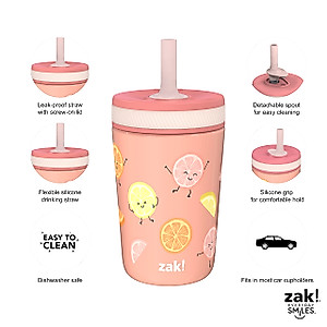 Zak Designs Kelso Tumbler Toddler Cup For Travel or At Home, 12oz Vacuum Insulated Stainless Steel Sippy Cup With Leak-Proof Design is Perfect For Kids (Happy Fruit)