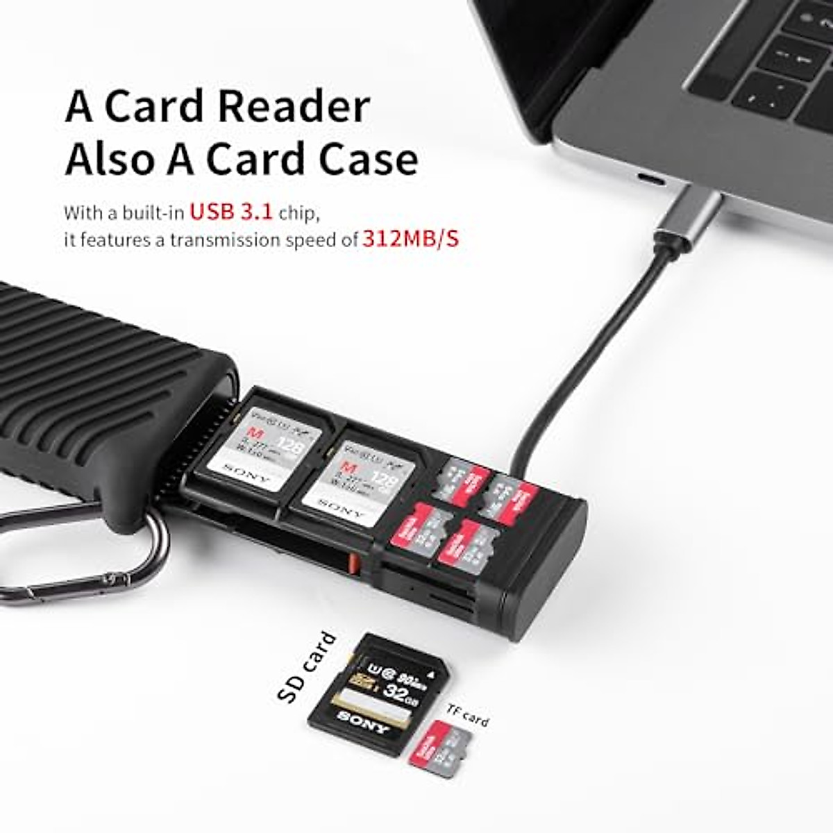 PGYTECH CreateMate High-Speed SD Card Reader USB 3.1 Type-C SD/TF Card Carrying Case Holder for Cameras, Smartphones, Drones, Action Cameras (Black)