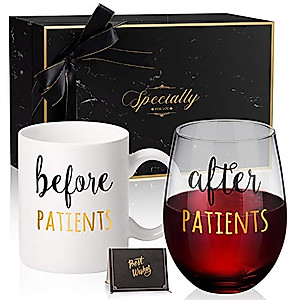 Before Patients, After Patients 11 oz Coffee Mug and 18 oz Stemless Wine Glass Set Gifts Idea for Nurses, Doctors, Hygienists, Assistants, Physician, Dentists Unique Birthday Graduation Gifts Idea
