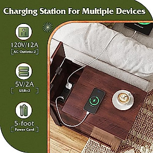 WLIVE End Table with Charging Station, Side Table with USB Ports and Outlets, Narrow Side Table for Small Spaces, Living Room, Couch, Nightstand with Storage, Espresso