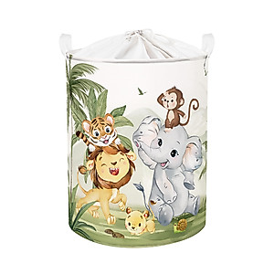 Clastyle 63L Large Rainforest Animals Kid Laundry Hamper with Handle Boy Girl Bedroom Bathroom Nursery Clothes Toy Storage Basket with Lid