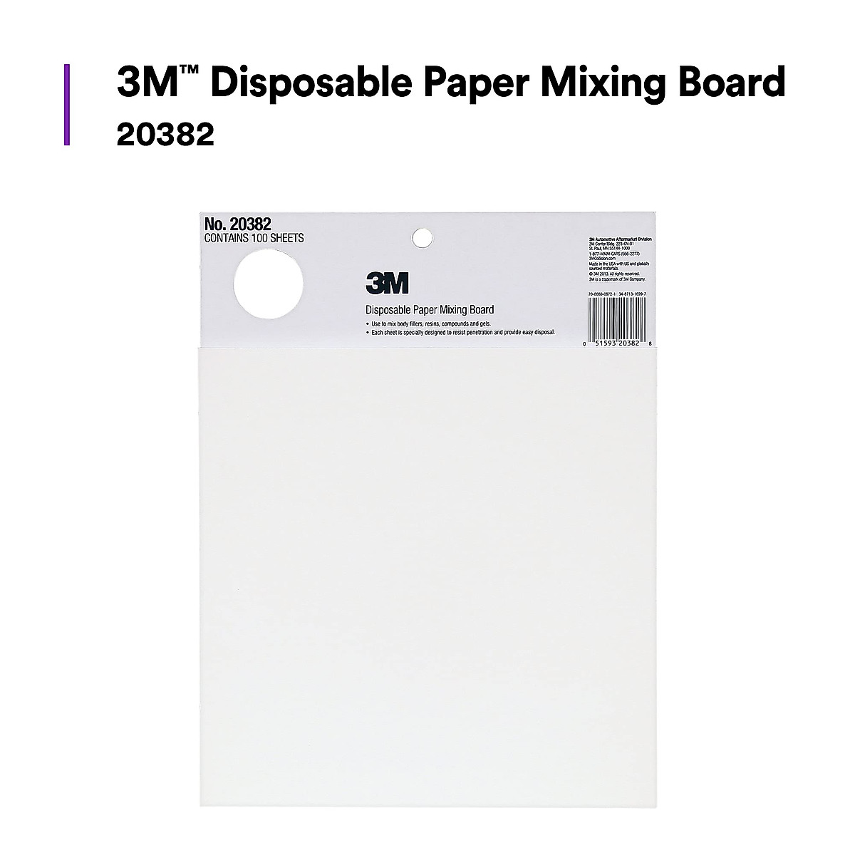 3M Disposable Paper Mixing Board 20382, Non Porous, Solvent Resistant, Non Soak, Large Sheet, 10 in x 13 in, 100 Sheets/Board