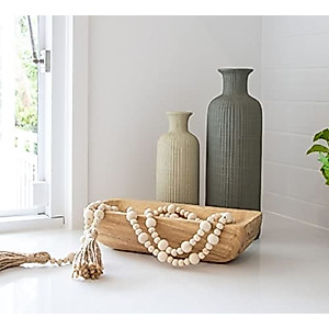 Warm Toast Designs - Wooden Dough Bowl with Stylish Wooden Bead Garland - Dough Bowls for Decor - Wooden Bowls for Decor Make a Beautiful Addition to your Home