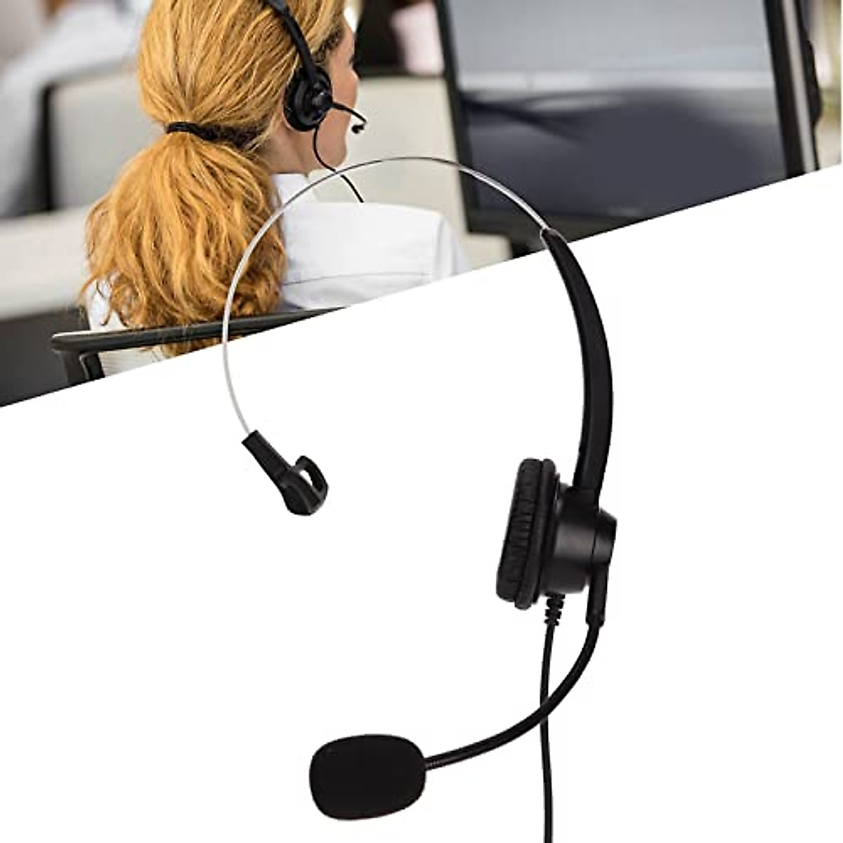YYOYY Business Headset, 2.5mm Computer Headphones with HD Noise Canceling Microphone, for Call Center, Customer Service, Office, Super Light, Ultra Comfort