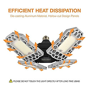 2 Pack LED Garage Lights, 145W 16500 Lumens Deformable Garage Ceiling Lighting, 6000K Daylight with Four Leaf Garage Ceiling Light Fixture E26/E27 LED Shop Light for Barn Basement Workshop Warehouse