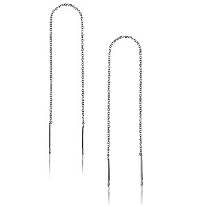 A Pair 925 Sterling Silver Tassel Threader Drop Earrings Long Chain Ear Line (Silver)