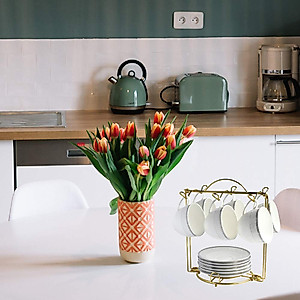 HOHIYA 2 Pcs Tea Cup Display Rack Saucer Stand Holder Teacup for China Coffee Mug Organizer Gold