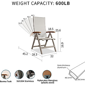 Astomi Outdoor Patio Chair, High Back Portable Folding Chair with 5 Different Angles, Support 600 LBS, Great for Garden, Balcony, Camping, Pool, Beach and Lawn, Single, Champagne&Khaki
