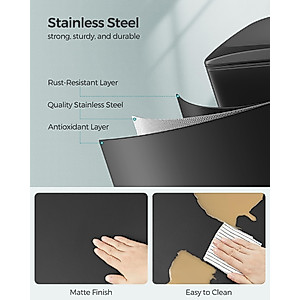 SONGMICS Slim Trash Can, 12.7-Gallon (48 L) Garbage Can for Narrow Spaces with Soft-Close Lid, Inner Bucket, and Step-on Pedal, Stainless Steel, 15 Trash Bags Included, Black ULTB510B48