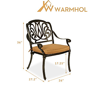 W WARMHOL 2 Piece Outdoor Cast Aluminum Patio Chairs with Cushions, Bistro Dining Chair Set for Patio Furniture Garden Deck Backyard, Floral Design