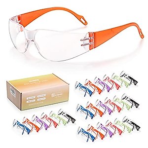 ELSISM 24 Pack Kids Safety Glasses in 6 Colors, UV Protection Eyewear for Children, Impact & Ballistic Resistant Protective Goggles with ANSI Z87+ Standards, for Science/Nurf Party/School/Landscaping