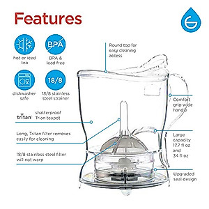GROSCHE Aberdeen PERFECT TEA MAKER Tea pot with coaster, Tea Steeper, Easy Tea Infuser, 17.7 oz. 525 ml, EASY CLEAN Tea Steeper, BPA-Free teapot