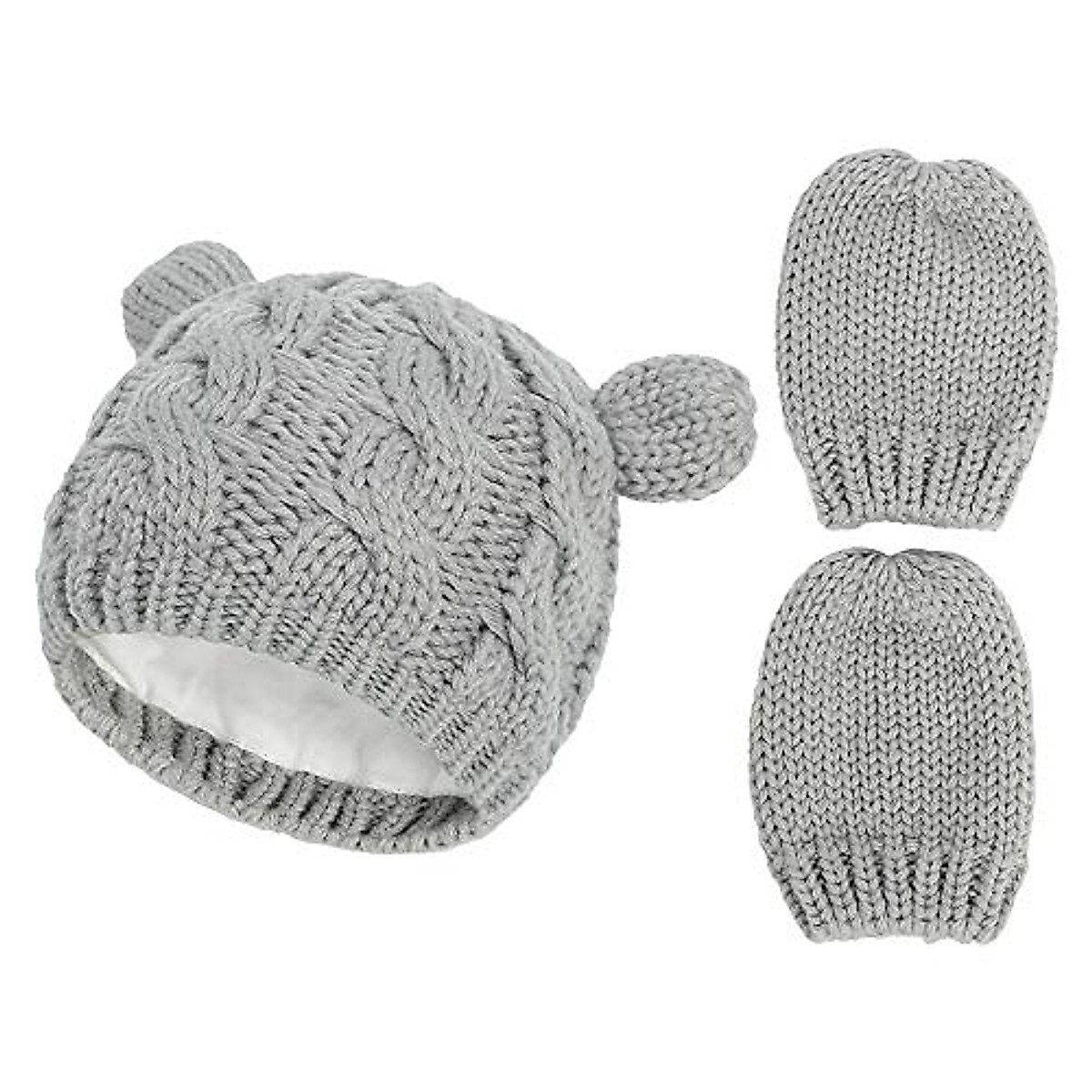 Newborn Winter Beanie Hat Gloves Set for Baby Girls Boys, Infant Toddler Warm Knitted Hat Gloves, Unisex-Baby Beanies (0-6 Months Gray