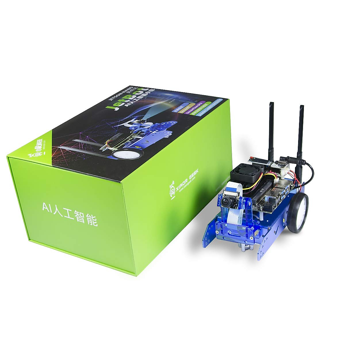 JetBot AI kit Provided by Jetson Nano, with Front Camera Dual Mode Wireless WiFi Bluetooth Facial Recognition Object Tracking(Blue, Without Jetson Nano)