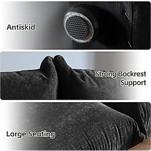 JACH103 L-Shaped Sectional Sofa, Minimalist Chenille Modular Sofas Couches, Luxury Modern 4-Seat Couch Sectionals with Reversible Chaise Ottoman for Living Room Bedroom Office Apartment (Black)