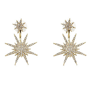 Jumwrit Starburst Rhinestone Earrings Star Dangle Earrings Rhinestone Punk Earrings Statement Drop Earrings for Women（Gold）