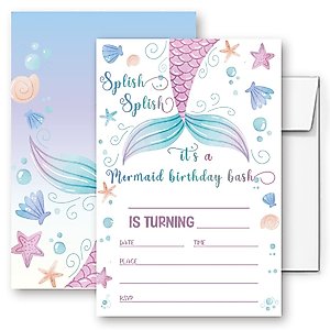 LoaHak Mermaid Birthday Party Invitation, Under The Sea Birthday, mermaid birthday decorations, under the sea party decorations.(017)
