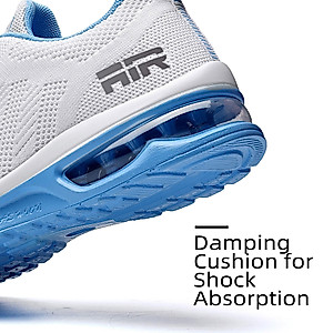 Lamincoa Air Tennis Shoes for Women Lightweight Comfortable Running Shoes Lace Up Tennis Shoes Road Casual Outdoor White-Blue 7