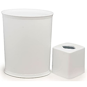Stephanie Imports Made in USA Set of 2 White Plastic 5-Gallon Waste Basket & Cube Tissue Box Cover