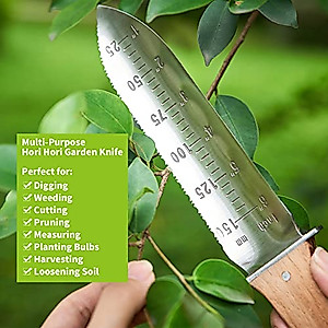 Berry&Bird Hori Hori Garden Knife, Gardening Knife with 7" Stainless Steel Serrated Blade, Japanese Gardening Tool with Leather Sheath and Sharpening Stone for Weeding, Digging, Cutting & Planting