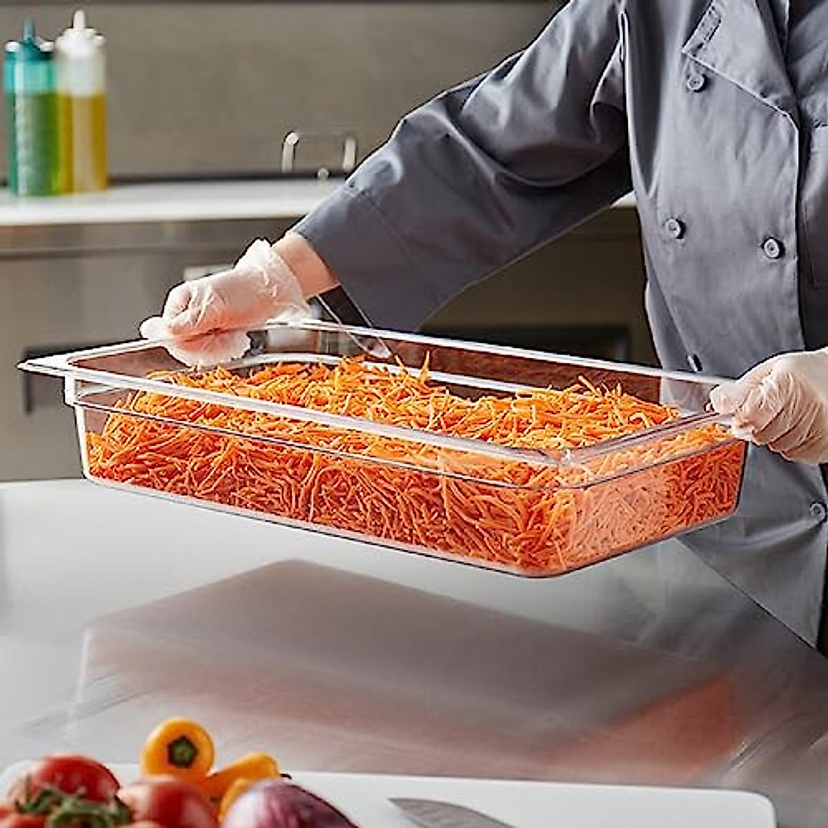 Soro Essentials – Full Size x 4" Deep Polycarbonate Food Pan- Plastic Clear Food Pan Stackable with Capacity Indicator Restaurant Commercial Hotel Pans for Fruits Vegetables Beans Corns- NSF