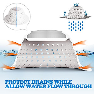Bathtub Drain Hair Catcher, Silicone Collapsible 1 Pack Drain Protector for Pop-Up and Regular Drains of Shower, Bathtub, Tub, Bathroom, Sink, White