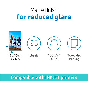 HP Matte Photo Paper, 4x6 in, 25 sheets (6QH46A)