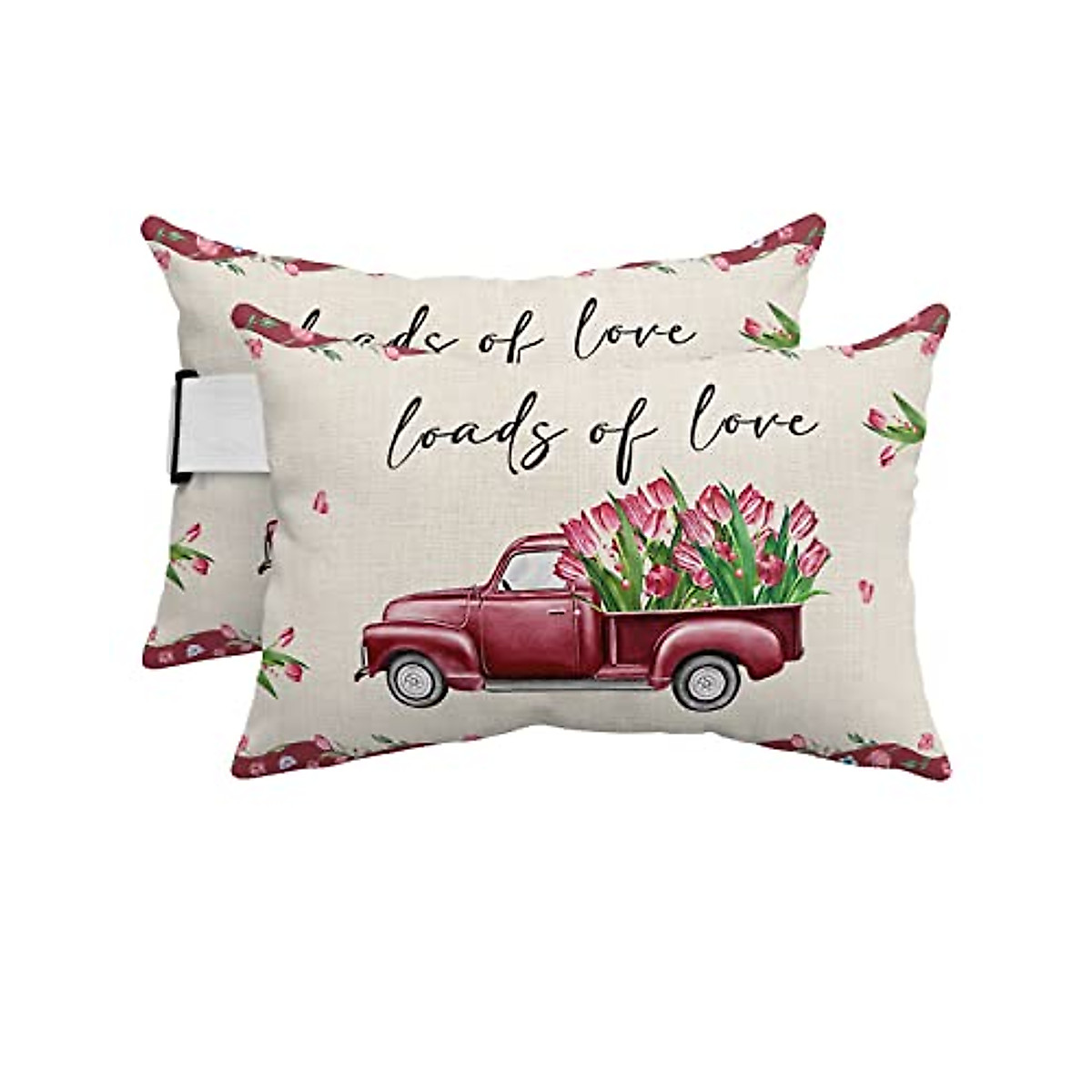 Recliner Head Pillow Ledge Loungers Chair Pillows with Insert Loads of Love Truck Tulip Flower Floral Lumbar Pillow with Adjustable Strap Outdoor Waterproof Patio Pillows for Beach Pool, 2 PCS
