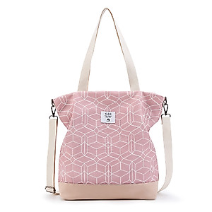 KALIDI Canvas Tote Bags Casual Shoulder Handbags Purse Geometric Patterns Crossbody Work Bag for Women, Pink