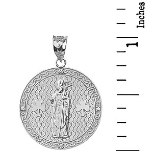 Sterling Silver Saint Patrick Shamrock Medallion CZ Round Medal Pendant (1")