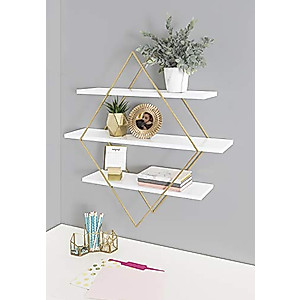 Kate and Laurel Daxton Modern Wood and Metal Wall Shelf, 31" x 32", White and Gold, Glam Wall Organization