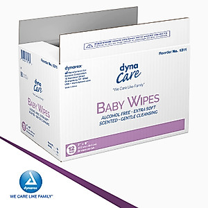 Dynarex 1311 Baby Non-Alcohol Wipe, Lanolin and Aloe to Moisturize Skin, Non-Woven and Unscented, 7 x 8", Pack of 960