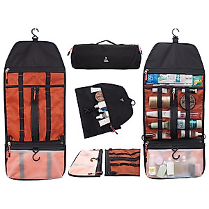 Compact Travel Toiletry Bag, Hanging Toiletry Bag for Men, Roll Up Dopp Kit Bathroom Shaving Shower Medicine Hygiene Bag for Traveling, Waterproof Lightweight Organizer for Gym Camping Grooming, Black