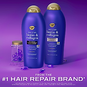 OGX Thick & Full + Biotin & Collagen Extra Strength Volumizing Shampoo + Conditioner with Vitamin B7 & Hydrolyzed Wheat Protein for Fine Hair, 25.4 oz Pack of 2