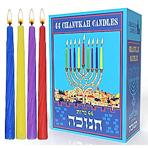 Jerusalem Candles Colorful Hanukkah Candles - Standard Size Fits Most Menorahs - Premium Quality Wax - Colored Chanukah Candles - 44 Count for All 8 Nights of Hanukkah